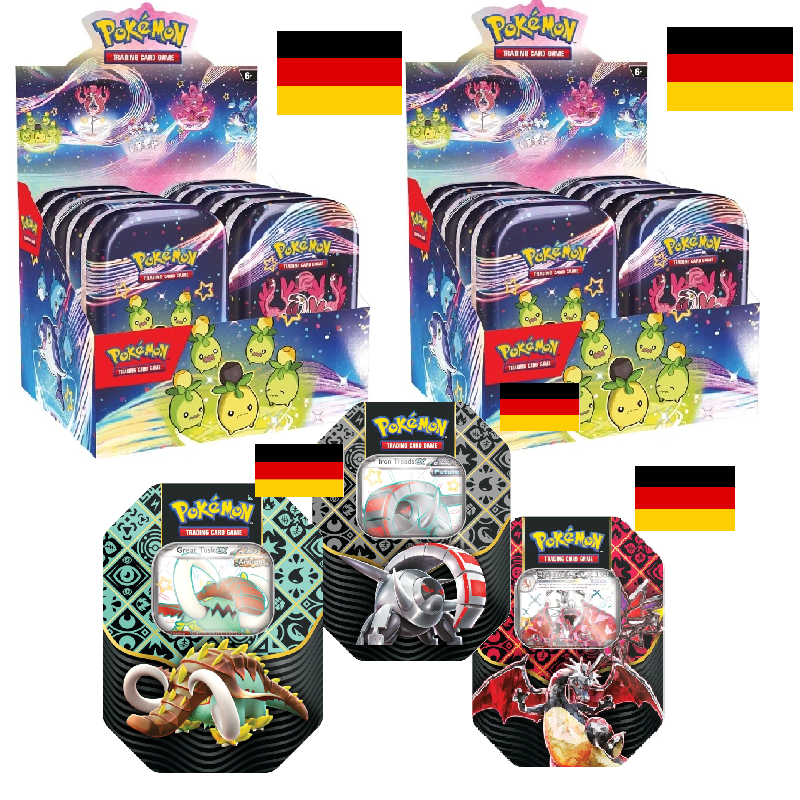 2x Paldeas Schicksale Mini Tin Display - Deutsch + 3x Paldeas Schicksa
